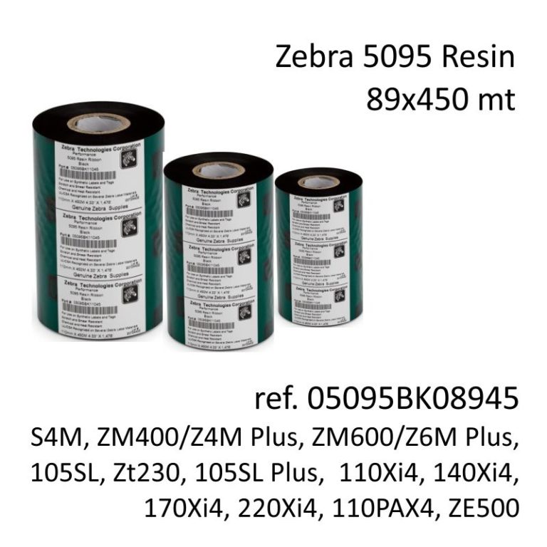 Ribbon ZEBRA Resina-5095 89mm x 450m 6 rollos - Supermercado de Etiquetas